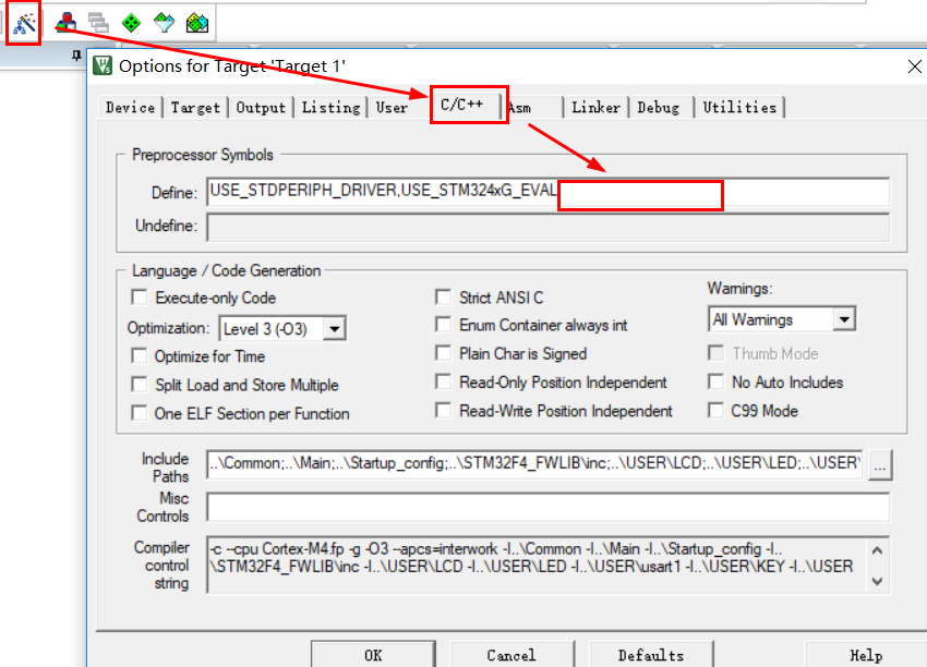Please select first the target STM32F4xx device used in your application (in stm32f4xx.h file ...