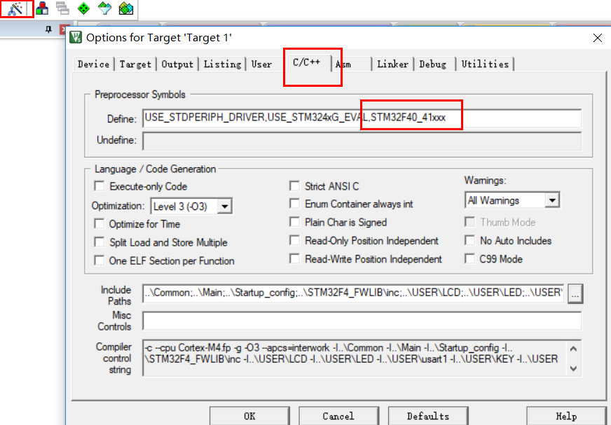 Please select first the target STM32F4xx device used in your application (in stm32f4xx.h file ...