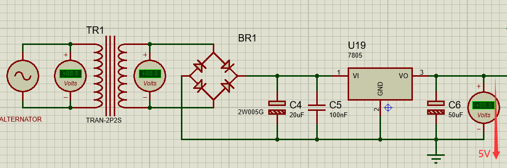 【Proteus仿真】220V转5V向单片机供电_proteus220v交流转5v直流-CSDN博客