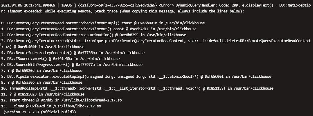 踩坑——clickhousetimeout Exceeded While Executing Remote Stack Trace Csdn博客