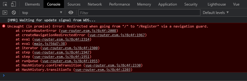路由跳转遇到：Redirected when going from “/?redirect=%2FRegister“ to “/Register“ via a navigation guard ...
