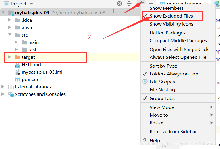 Springboot项目target文件不显示解决办法之一:show Excluded Files Csdn博客