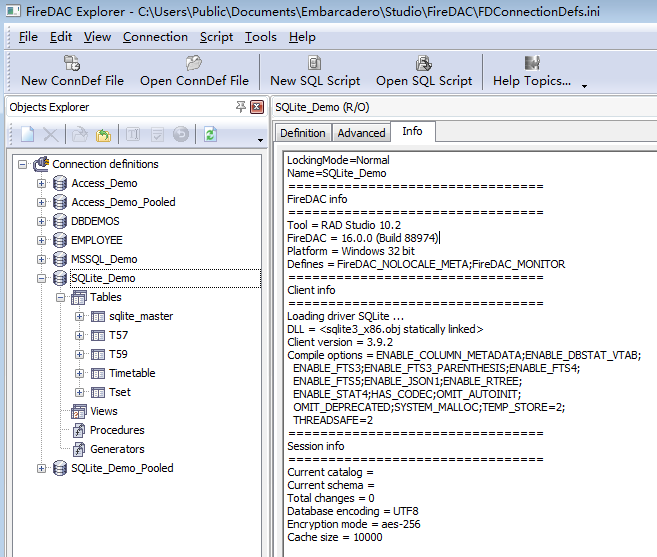 FDConnection For SQLite Set the password, use FireDAC Explorer to browse the modified table data ...