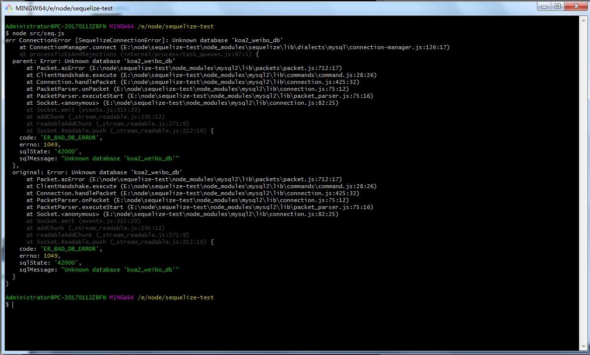sequelize连接数据库报错 -- [SequelizeConnectionError]: Unknown database ‘new_db‘_sequelize连接数据库找不到库-CSDN博客