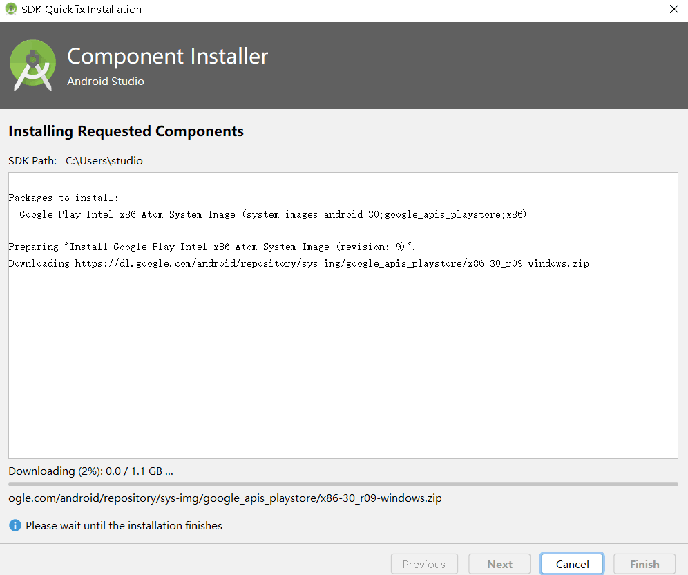 Android Studio 安装虚拟机时下载报错：Installation did not complete successful.See the IDE log for details ...