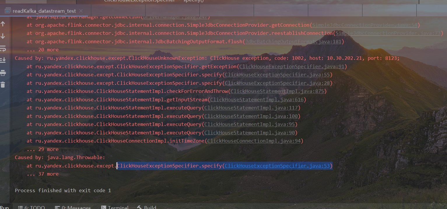flink写入clickhouse抛异常：Caused by: java.lang.Throwable:ClickHouseExceptionSpecifier.specify ...