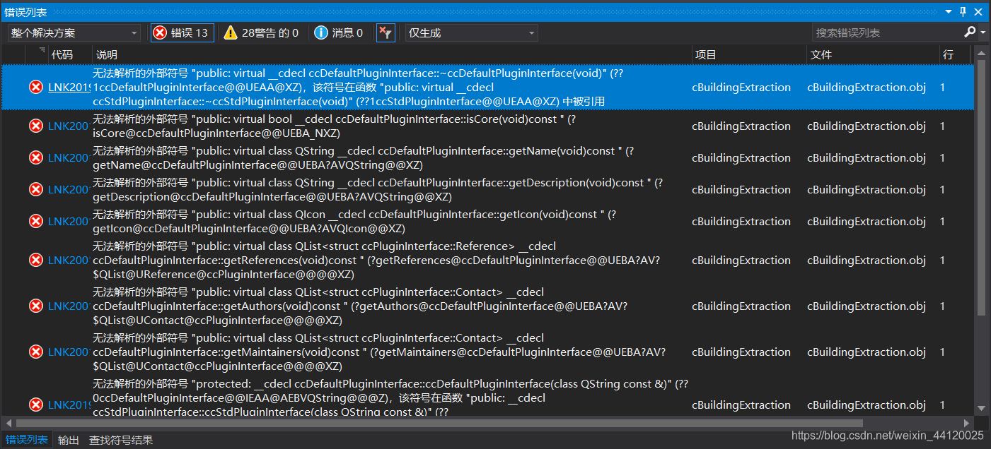 无法解析的外部符号 “public Virtual Cdecl Ccdefaultplugininterface ~ccdefaultplugininterface Void “解决