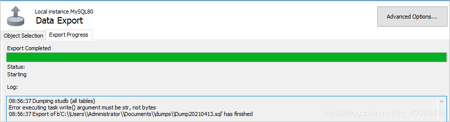 Mysql导出数据报错“error Executing Task Write Argument Must Be Str Not