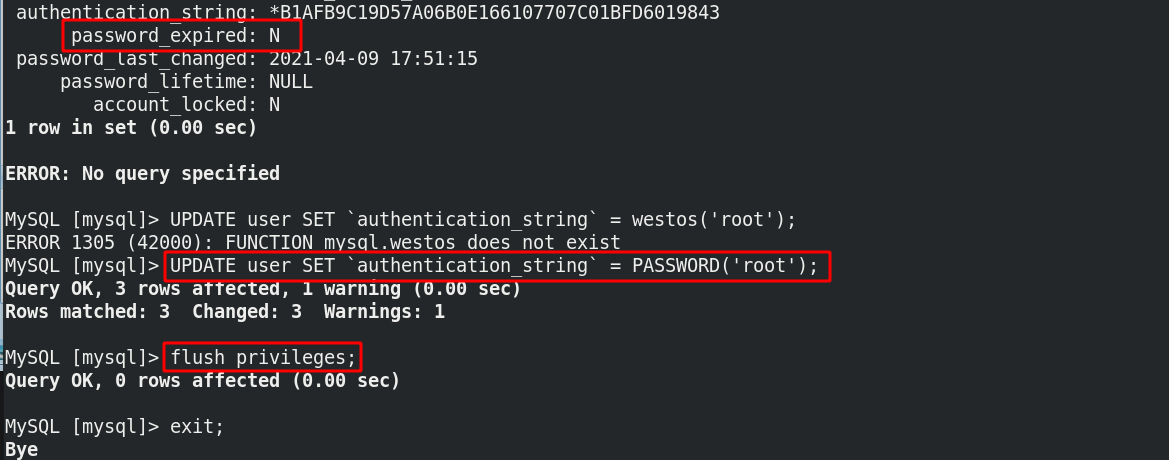 mysql -p ERROR 1862 (HY000): Your password has expired.To log in you must change it using a ...