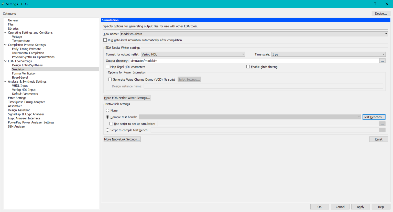 基于FPGA用VerilogHDL设计实现DDS直接频率合成的详细步骤（QuartusII调用ModelSim进行仿真详细步骤）_基于fpga的直接数字频率合成器（dds）设计过程及 ...