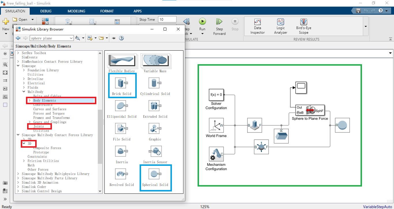 Simscape基础教程之实例（一）——使用Simscape三维物理仿真自由落体小球碰撞平面_matlab构造一个三维碰撞-CSDN博客