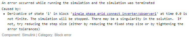 SIMULINK Debug：Derivative of state ‘1‘ in block ‘##‘ at time 0.0 is not finite._the simulation ...