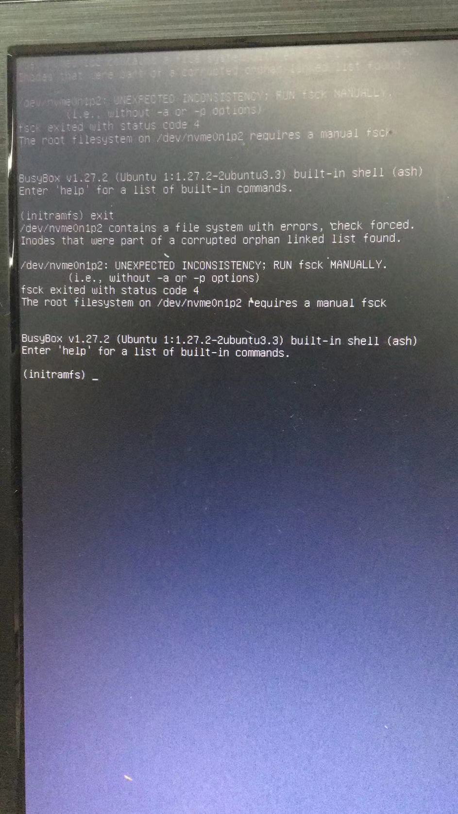 Ubuntu18.04下开机进入initramfs导致无法启动_ubuntu 无fsck命令-CSDN博客