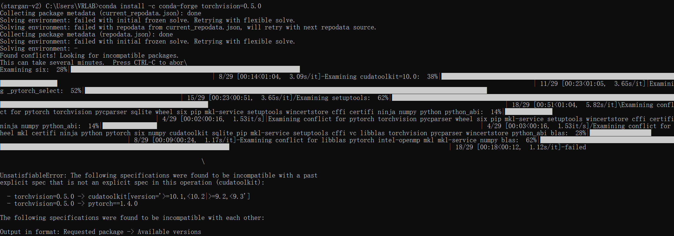 安装pytorch=1.4.0 torchvision=0.5.0 cudatoolkit=10.0 -c pytorch ...