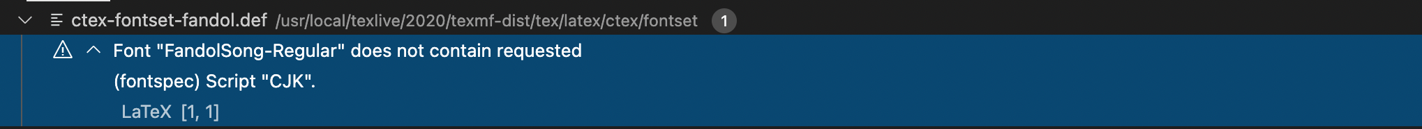 探索Font “Fangdolsong-Regular” doesn‘t contain requested (fontspec) script “CJK“的解决办法_package ...