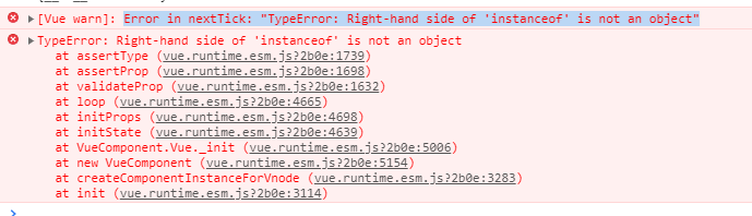 Error in nextTick: “TypeError: Right-hand side of ‘instanceof‘ is not an object“_right-hand side ...