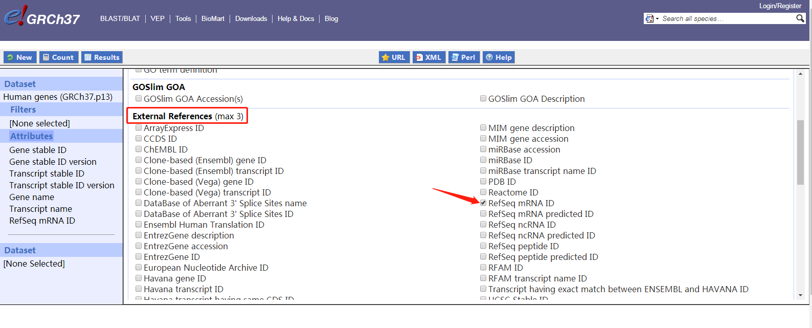 ensembl数据库BioMart使用，查找转录本ID在ensembl与refseq中的对应关系_ensembl的转录本号怎么查询-CSDN博客