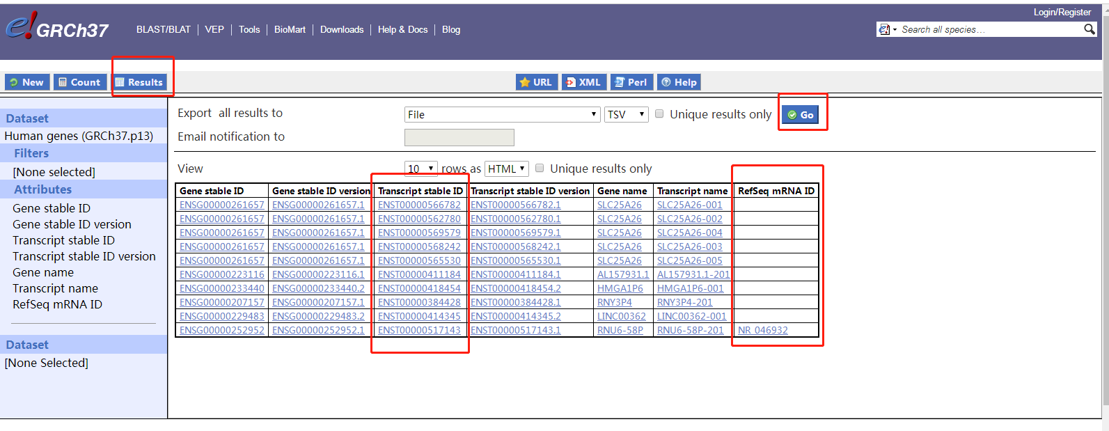 ensembl数据库BioMart使用，查找转录本ID在ensembl与refseq中的对应关系_ensembl的转录本号怎么查询-CSDN博客