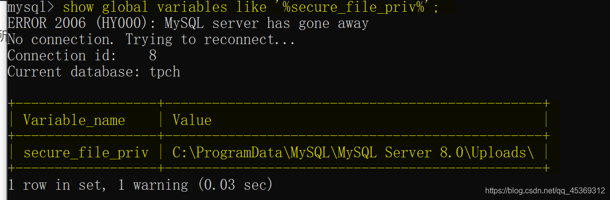 Mysql 报错:error 1290 Hy000 The Mysql Server Is Running With The
