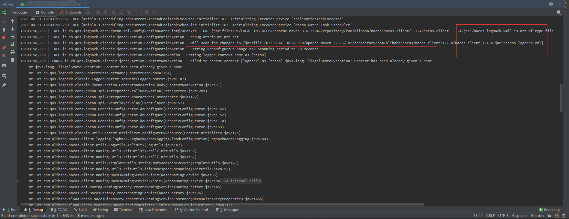 Spring Boot整合Nacos时遇到 Failed to rename context [logback] as [nacos] 的解决办法_failed to rename ...