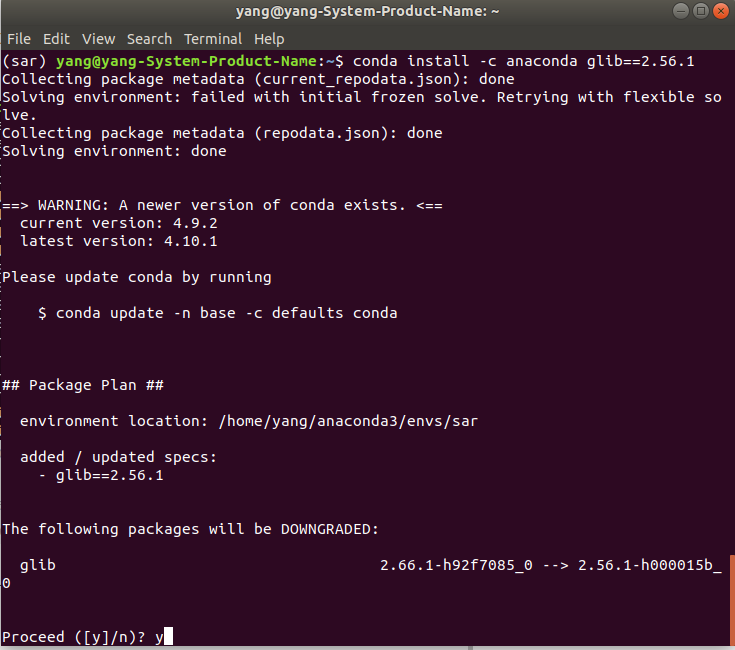 ImportError: /home/yang/anaconda3/envs/sar/bin/../lib/libgio-2.0.so.0 ...