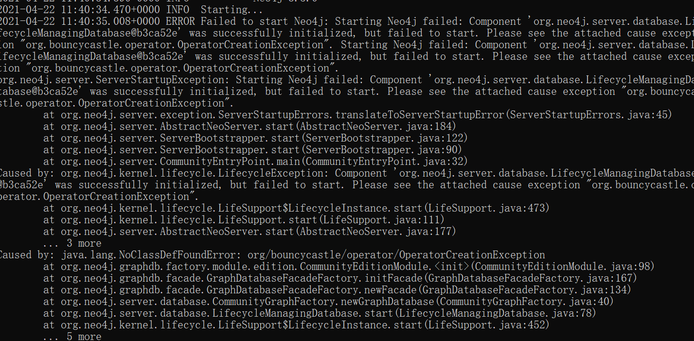 neo4j - Component org.neo4j.kernel was successfully initialized, but failed to start.问题~（2021-04 ...