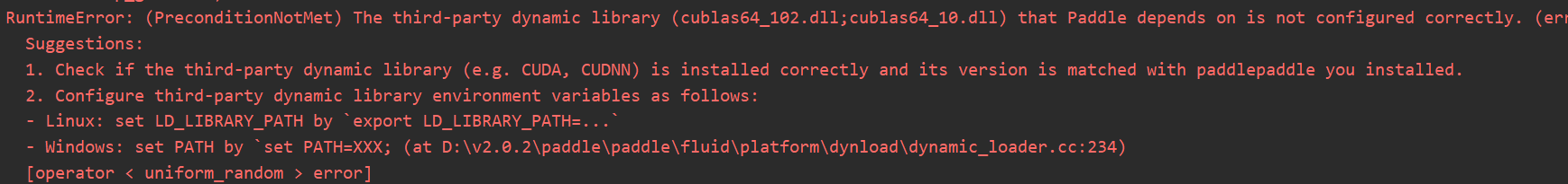 RuntimeError: (PreconditionNotMet) The third-party dynamic library (cublas64_102.dll；cublas64_10 ...