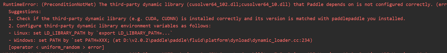 RuntimeError: (PreconditionNotMet) The third-party dynamic library (cublas64_102.dll；cublas64_10 ...