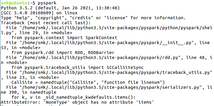 pyspark3.1.1在linux python3.5环境下报错AttributeError: ‘NoneType‘ object has no attribute ‘items ...