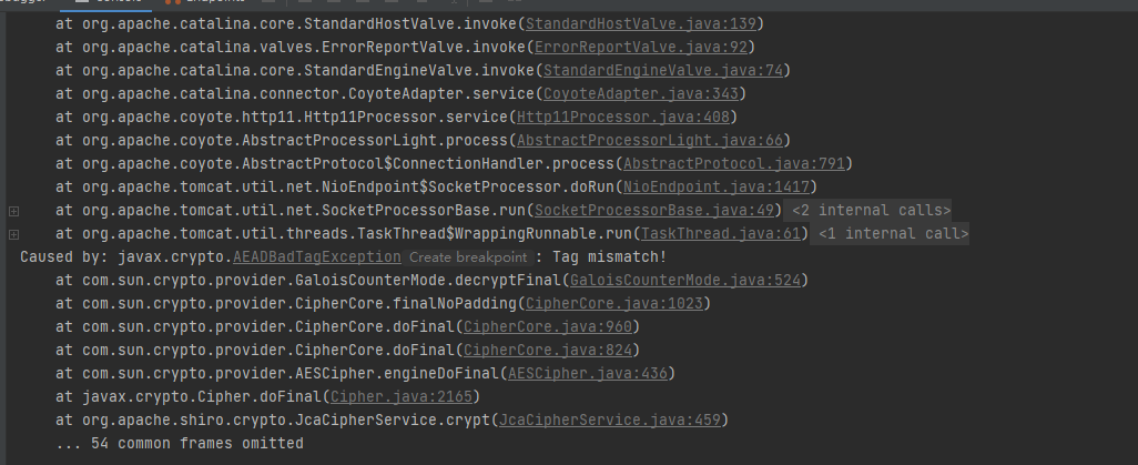 项目启动的时候报错：org.apache.shiro.crypto.CryptoException: Unable to execute ‘doFinal‘ with cipher ...