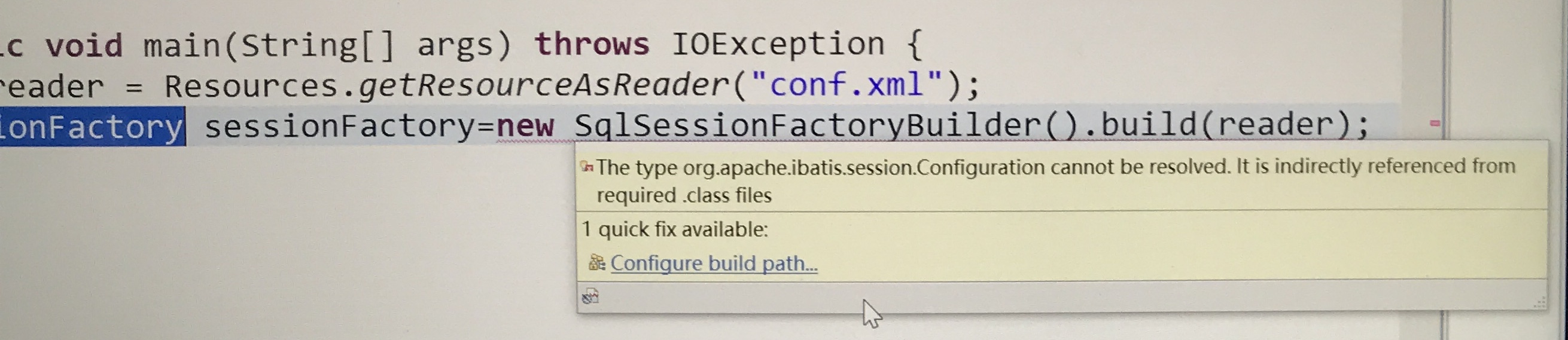 无法解析类型org.apache.ibatis.session.Configuration。_the type org.apache.ibatis.type.typehandler ...
