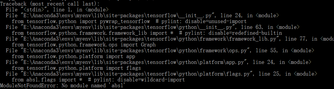 安装好tensorflow导入时报错No module named ‘absl‘_spyder import tensorflow modulenotfounderror: no m-CSDN博客