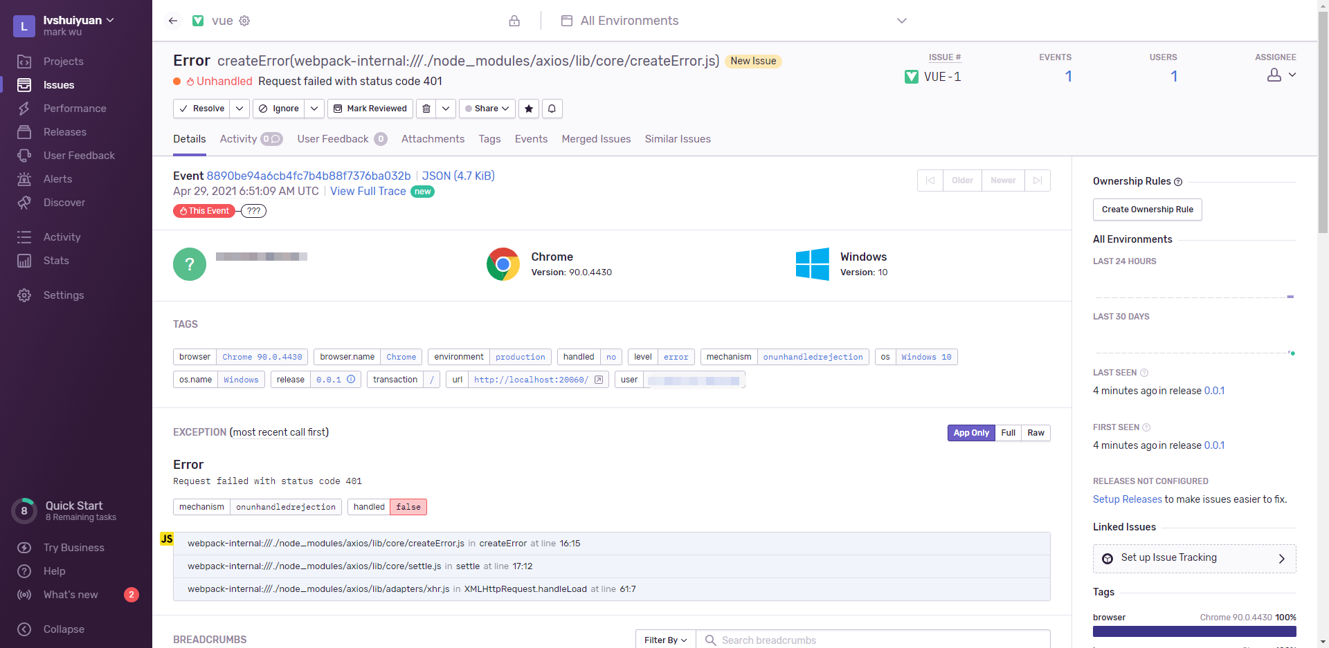 Vue2.0 + Sentry 实现错误日志监控_vue2实现全局监控错误生成日志-CSDN博客