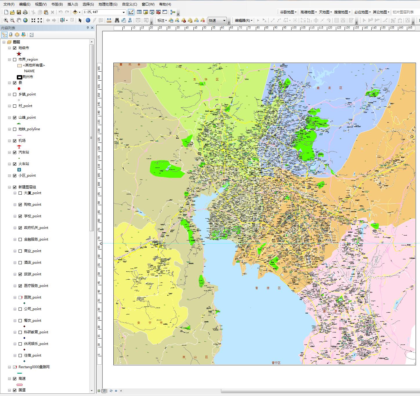 高品质昆明城区地图shp数据arcgis软件道路地名县区边界水系2021年_昆明市arcgis图-CSDN博客