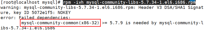 在Linux中安装MySQL报错“error: Failed dependencies: mysql-community-libs(x86-32) ＞= 5.7.9 is needed by ...