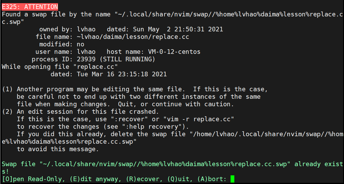 linux下“Found a swap file by the name “~/.local/share/nvim/swap...“解决方案-CSDN博客