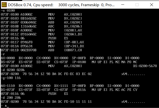 【汇编语言】实验一_利用debug程序中的“e”命令,将两个多字节数“12345678h”和“fedcba98h”分别送-CSDN博客