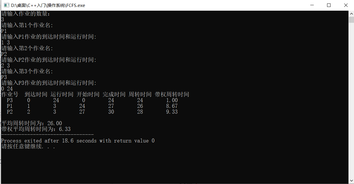 FCFS先来先服务调度算法实现及测试_平台会负责输入和输出,只需要实现fcfs函数即可。 先来先服务算法的调度结果包括进-CSDN博客