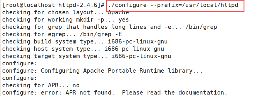Linux系统安装httpd报错“configure: error: APR not found. Please read the documentation.“_configure ...