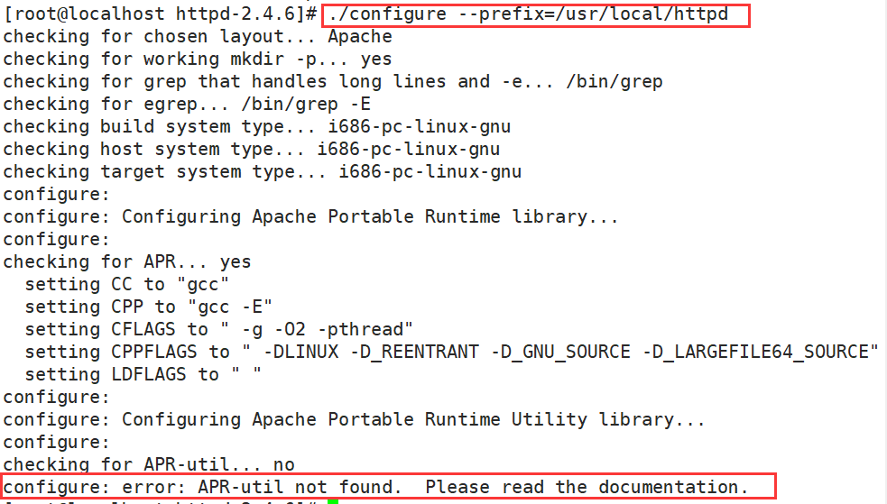 Linux系统安装httpd报错“configure: error: APR not found. Please read the documentation.“_configure ...