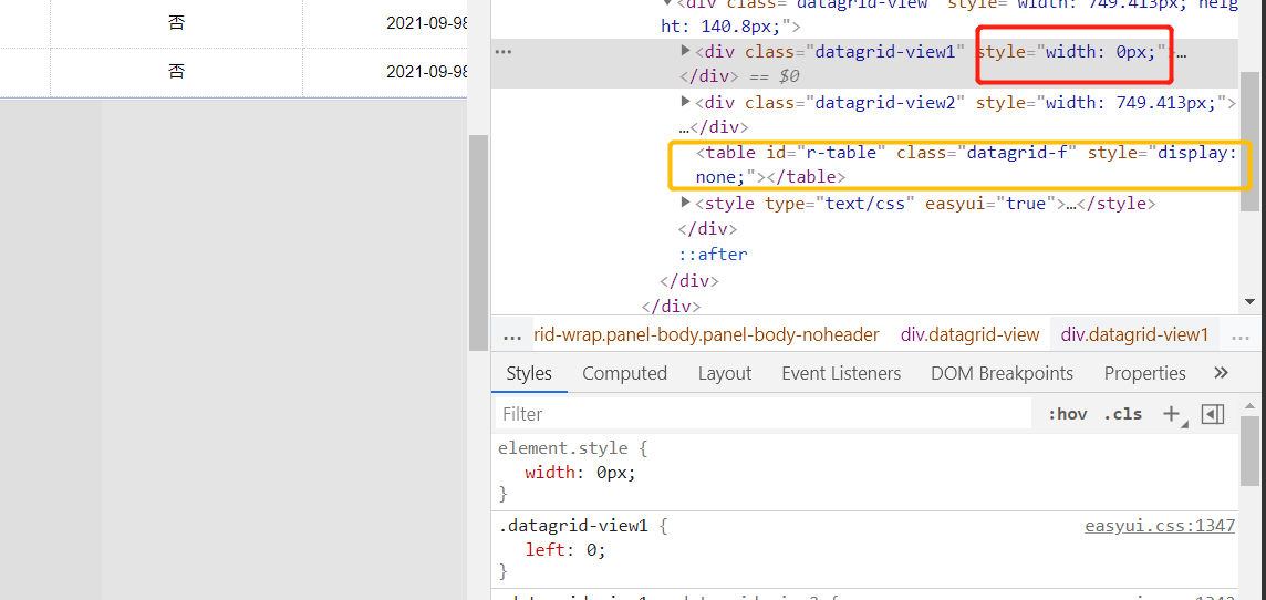 easyui-datagrid 有数据，但是页面表格数据显示出不来（样式引起的bug）_easyui datagrid 有数据返回,但是数据没渲染出来-CSDN博客