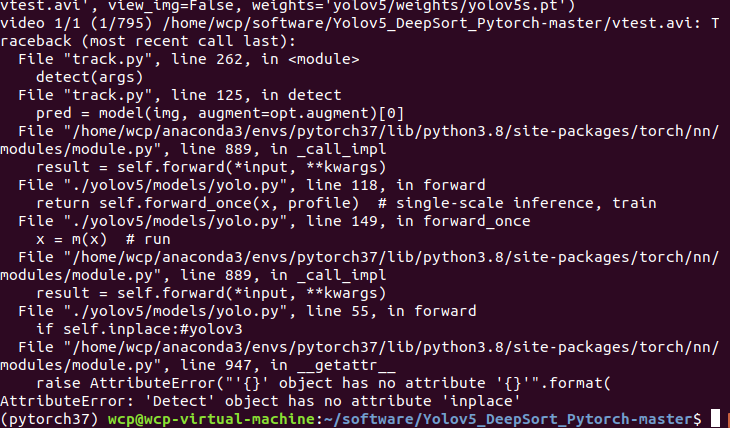 deepsort+yolov5测试时，出现’Detect‘object has no attribute ‘inplace‘_attributeerror: 'detect' object ...