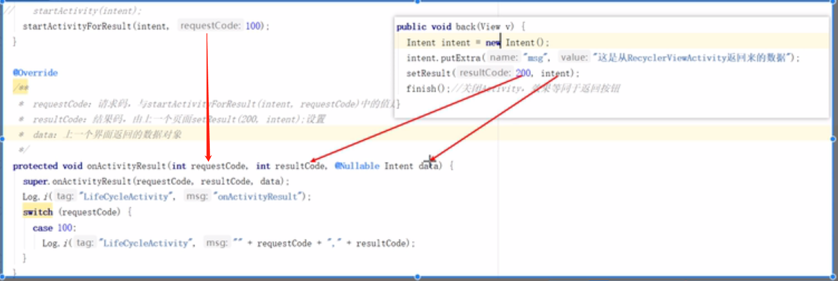 Android Studio基础项目-两个Activity的Intent跳转与传值，并onActivityResult回传一个/多个值，与回传消息内容。_android studio ...