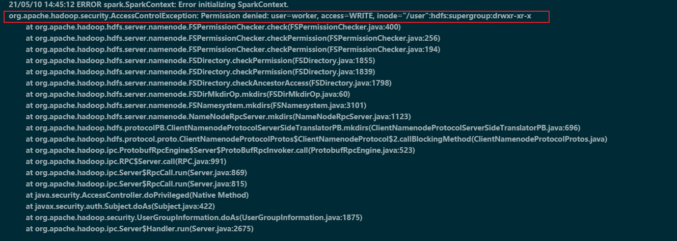 运行spark程序时报错curity Accesscontrolexception Permission Denied 2023 10 15 16