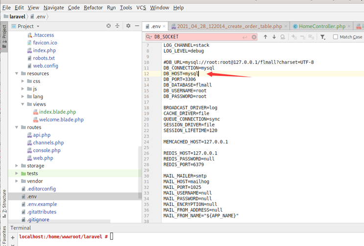 Docker下laravel通过php Artisan Migrate生成数据表出错yh1000[2002]connection