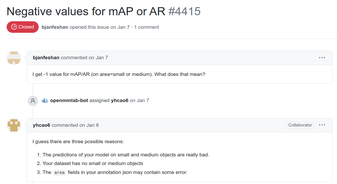 mmdetection 测试结果:mAP(AR)(medium) and mAP(AR) (large) =-1 的解决办法_mmdetection3d的室内目标检测结果-CSDN博客