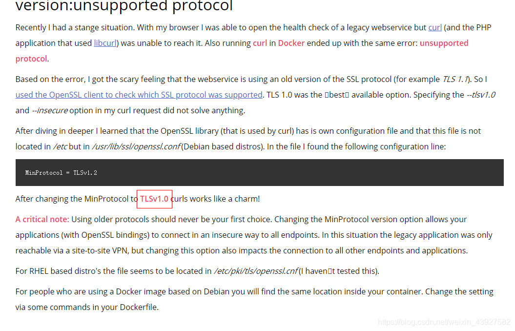 Curl Error Ssl Routinessslclientversionunsupported Protocol 问题解决方案ssl协调版本不匹配怎么解决 Csdn博客