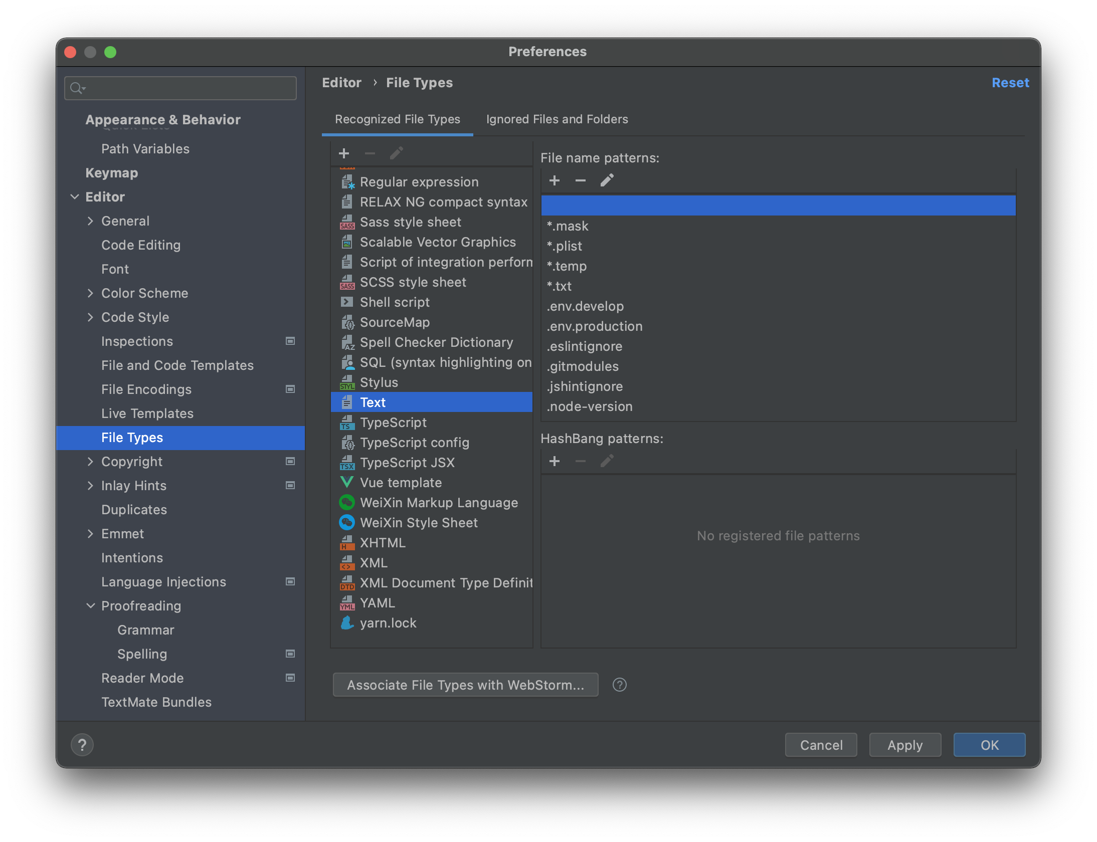 webstorm phpstorm idea 如何修改文件类型 修改文件类型关联_webstorm 打开不同的文件后缀-CSDN博客