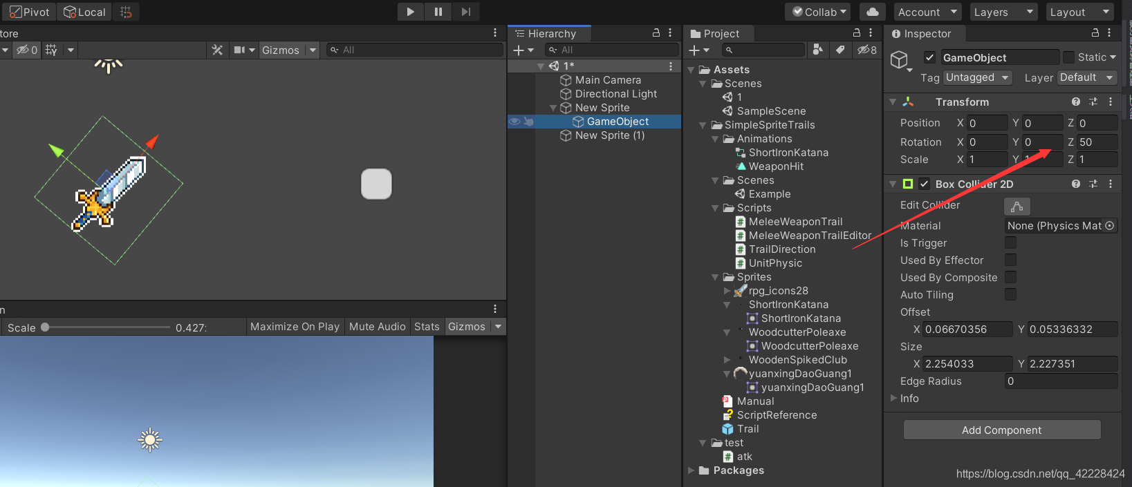 Unity 2d 下可旋转的攻击判定框 Unity2d 动态boxcollider2d Csdn博客